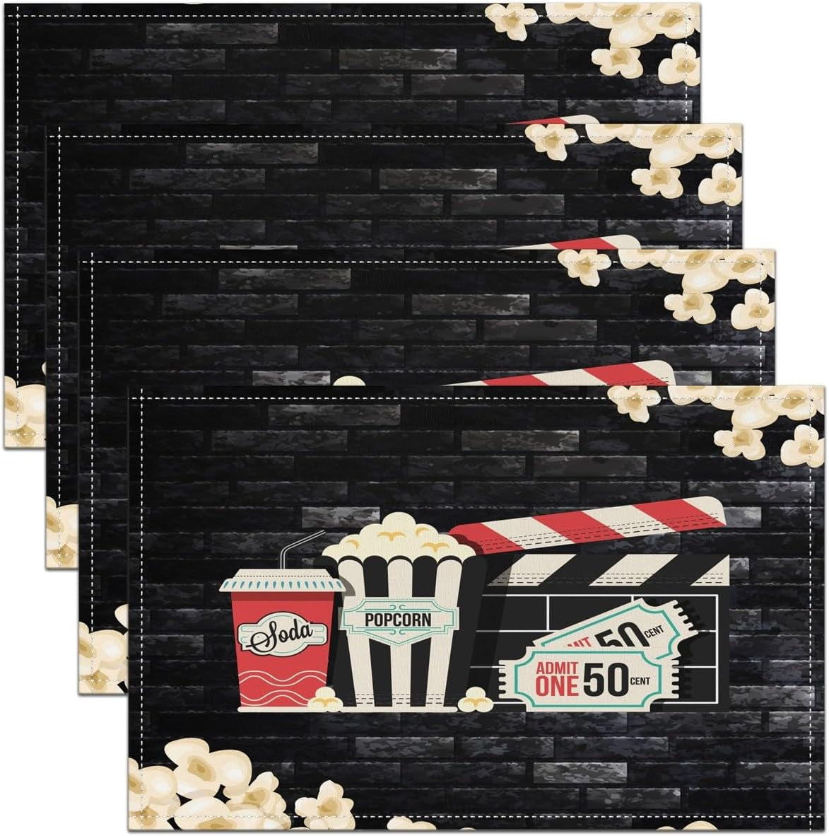 Vintage Cinema Placemats Set of 4 18"x12" Movie Theater Decor Placemat ...