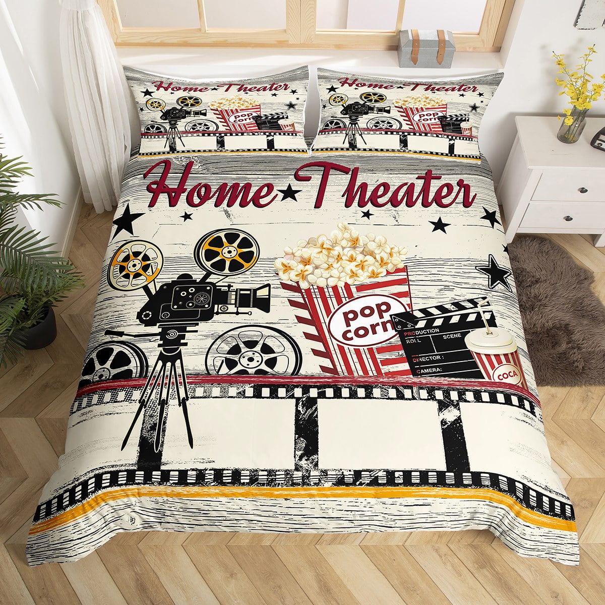 Vintage Cinema Style Bedding Set Full for Boys Girls Family Home ...