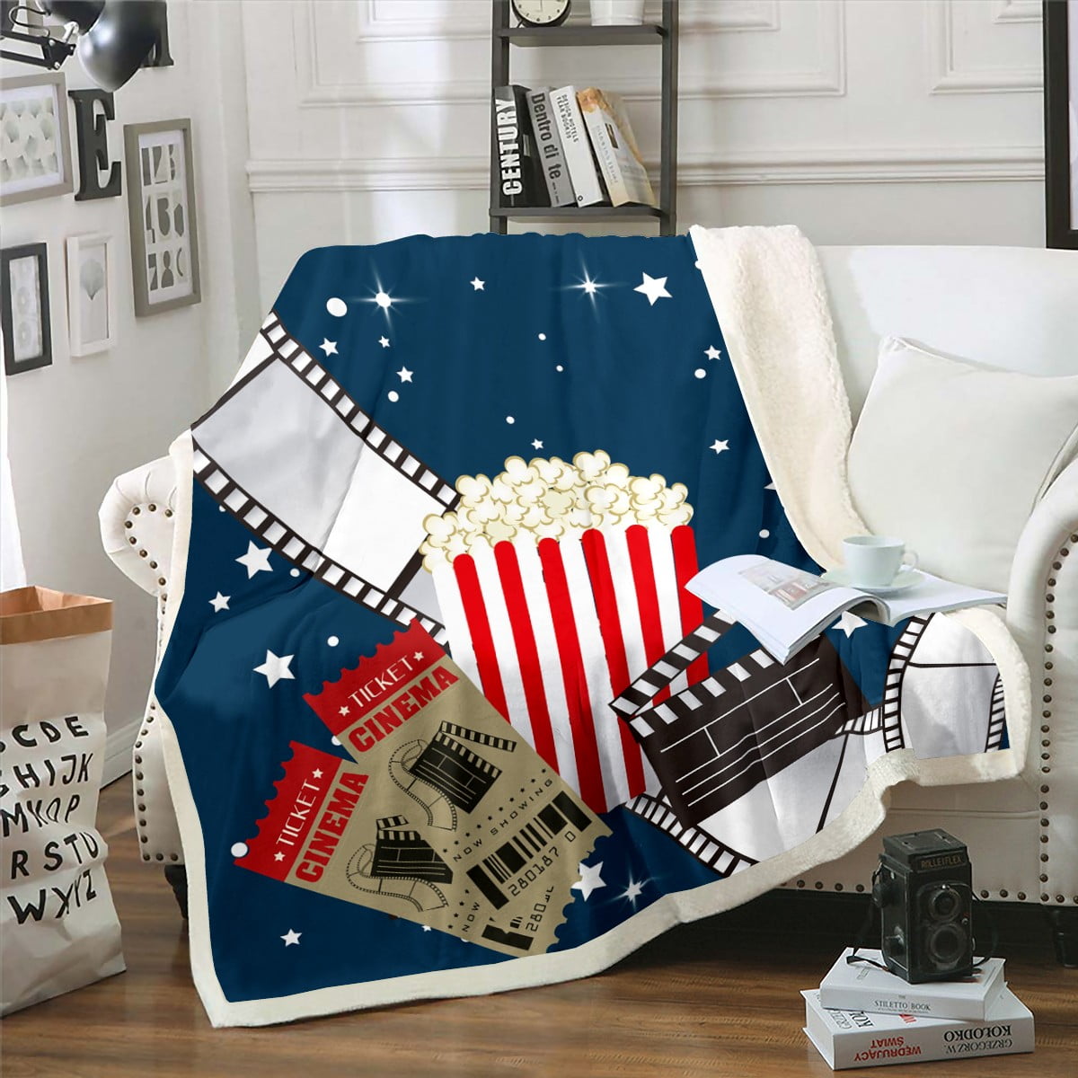 Vintage Cinema Style Blanket for Family Boys Girls Movie Theme Throw ...