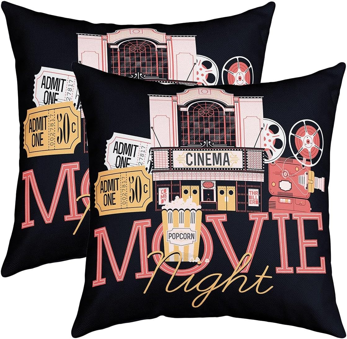 Vintage Cinema Style Throw Pillow Covers, Home Theater Decor Pillow ...