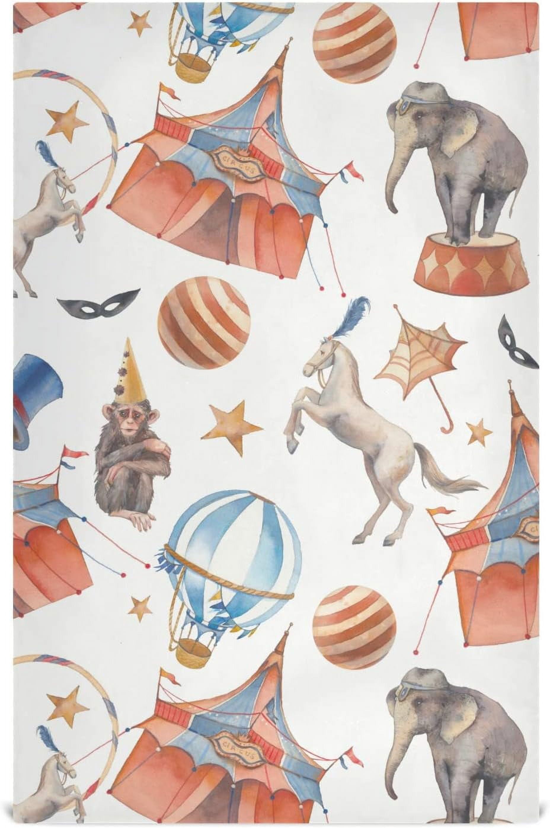 Vintage Circus Animals Kitchen Dish Towels Set of 1, Watercolor ...