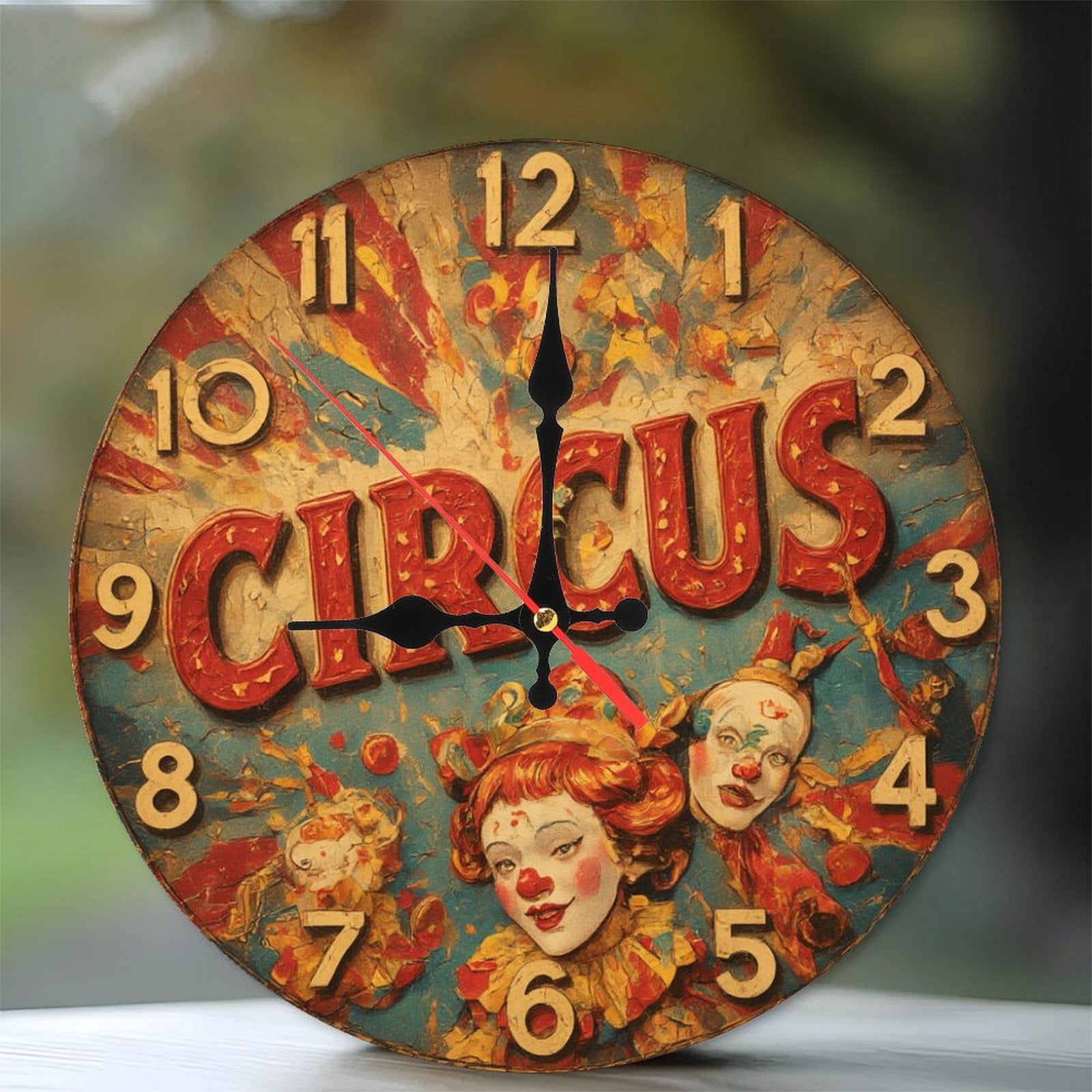 Vintage Circus Clock Wall Decor Clown Art Antique Style 10-Inch Silent ...