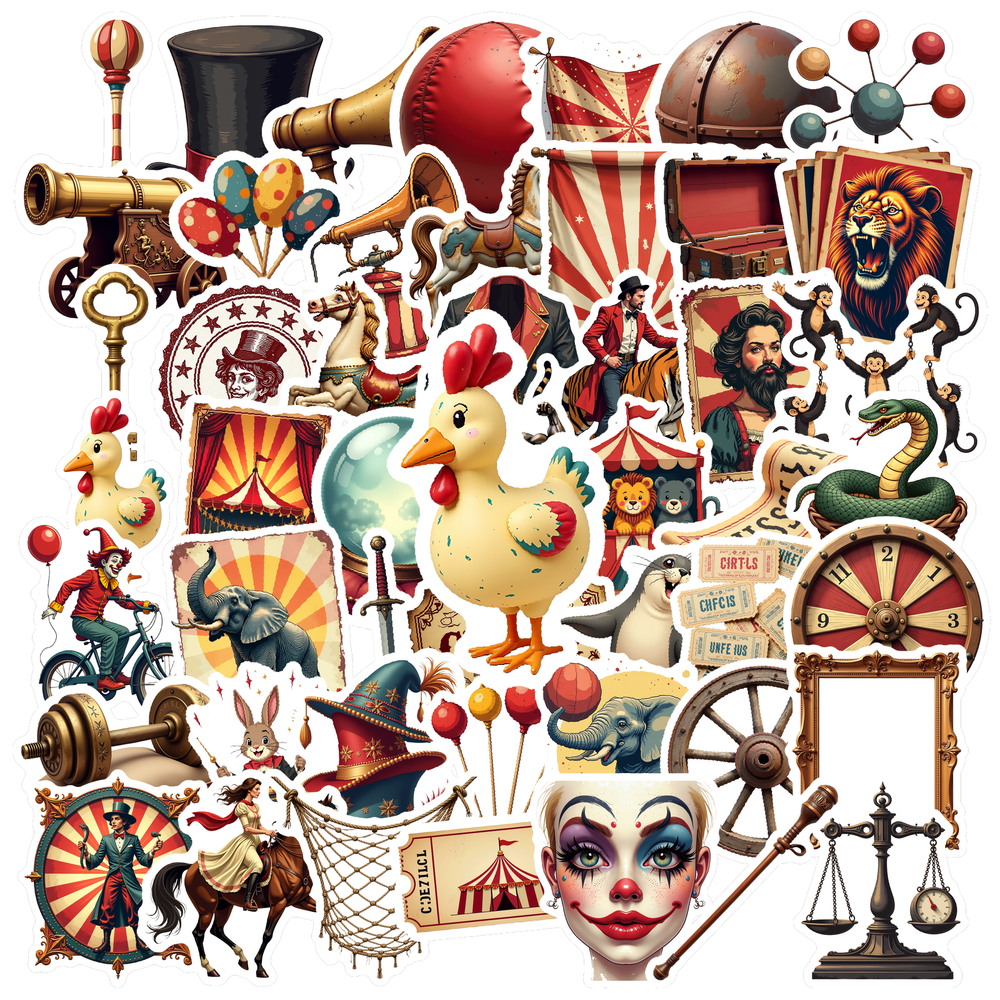 Vintage Circus Theme Stickers, Waterproof Circus Theme Sticker for ...