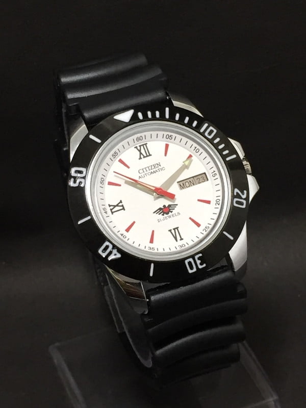 Vintage Citizen Automatic 21 Jewels Roman Number White Dial Day/Date Rotating Bael 8200A ...