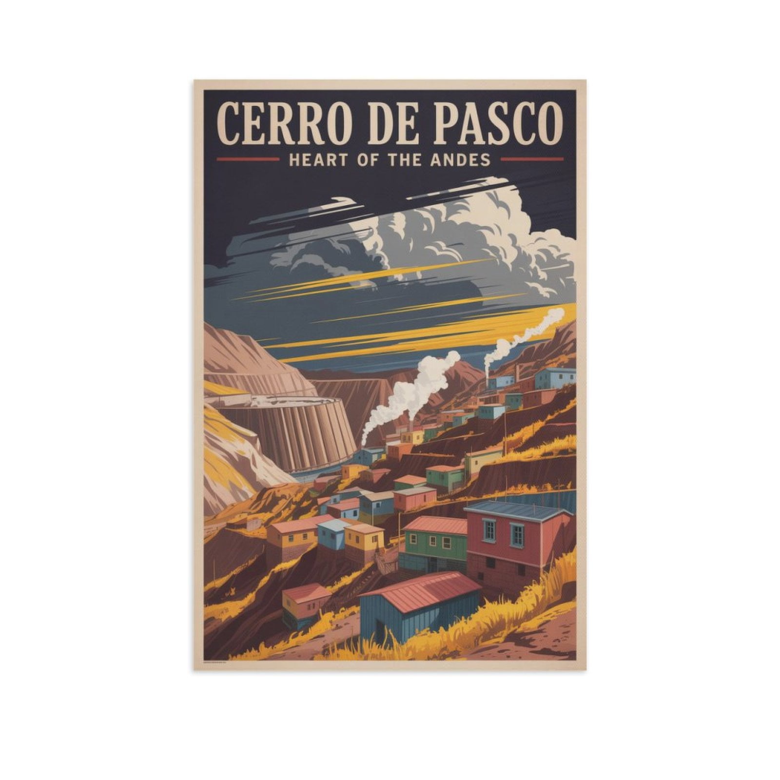 Vintage City Travel Poster of Cerro De Pasco Peru with Mountain Life ...
