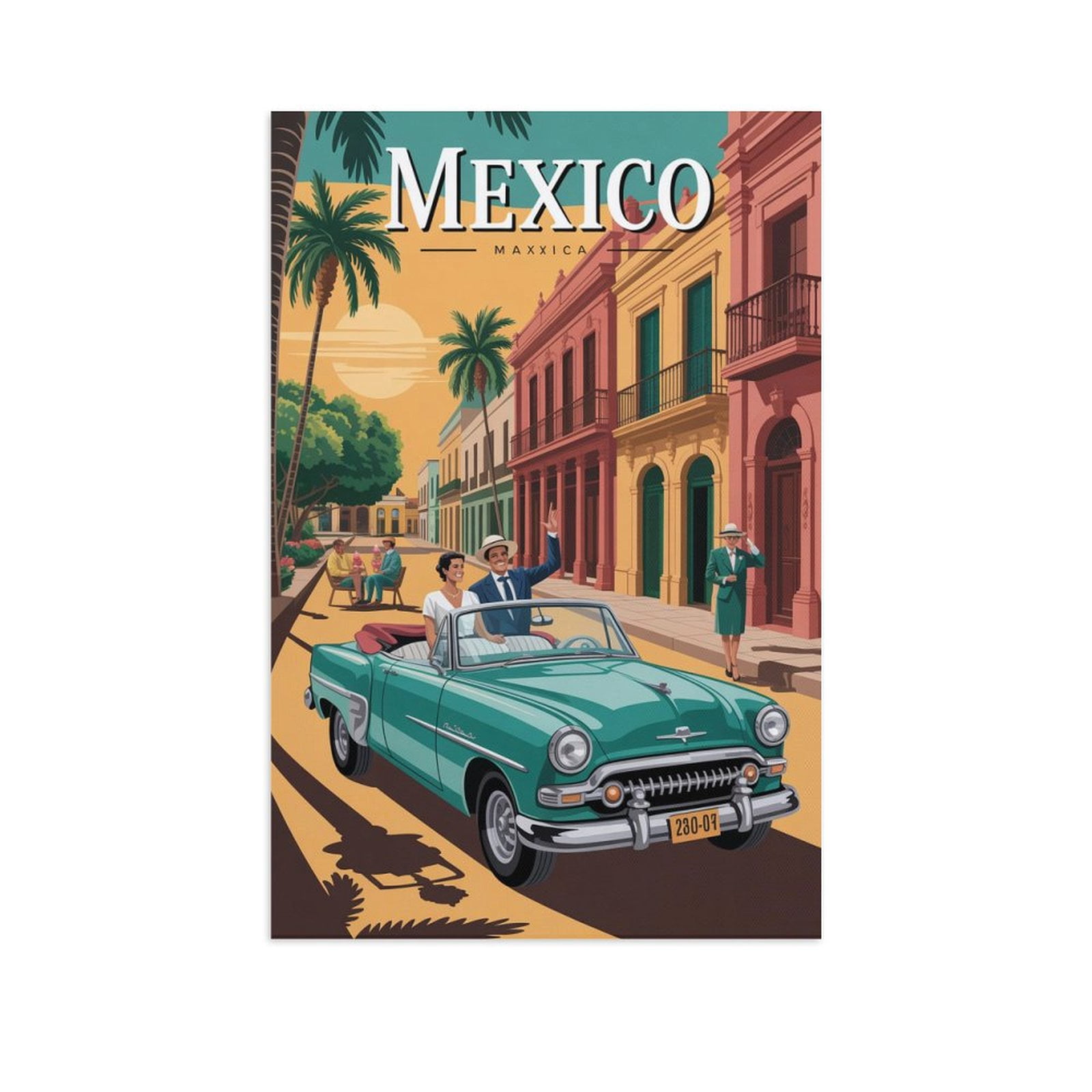 Vintage City Travel Poster of Merida with Romantic Sunset And Pastel ...