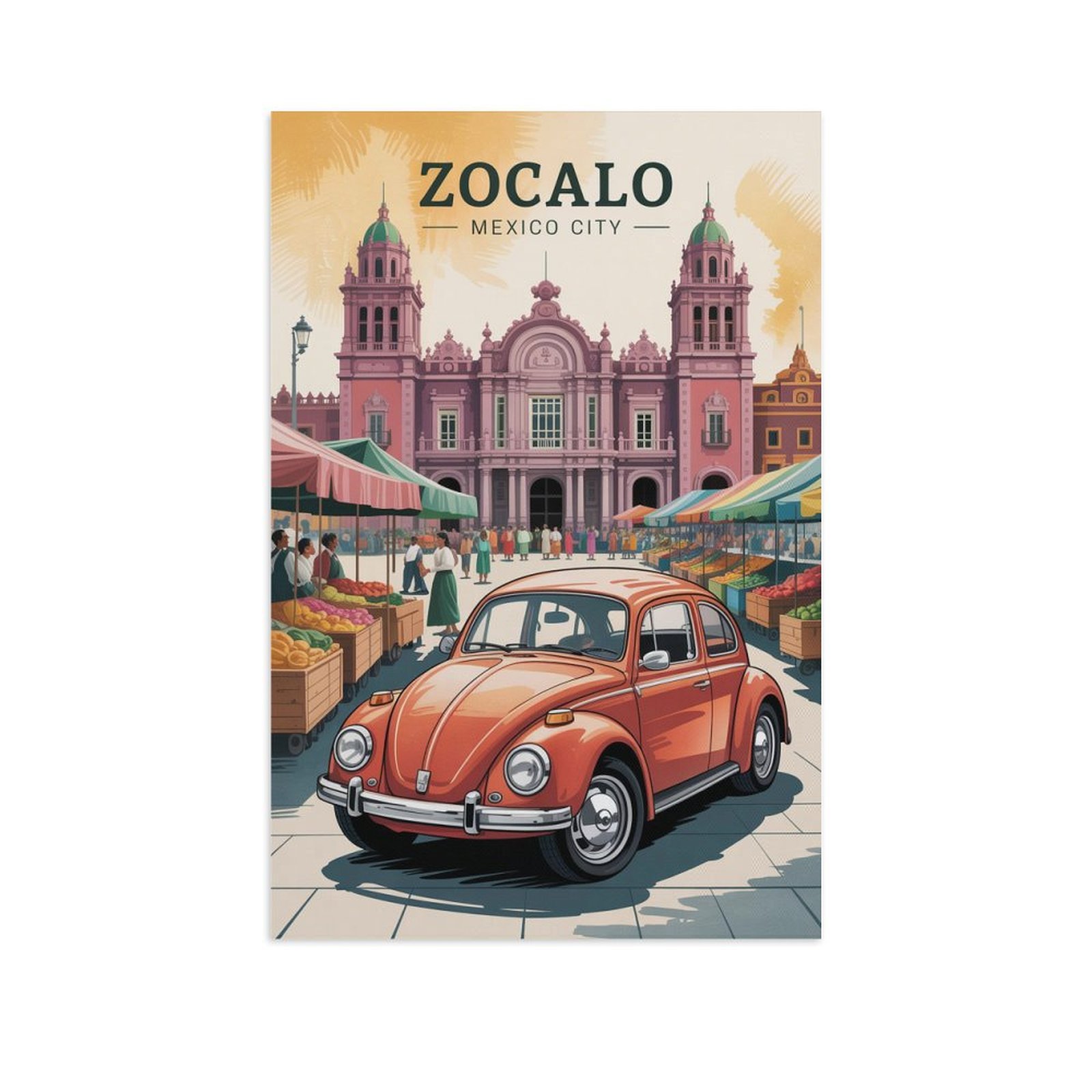 Vintage City Travel Poster of Mexico City with Colorful Colonial ...
