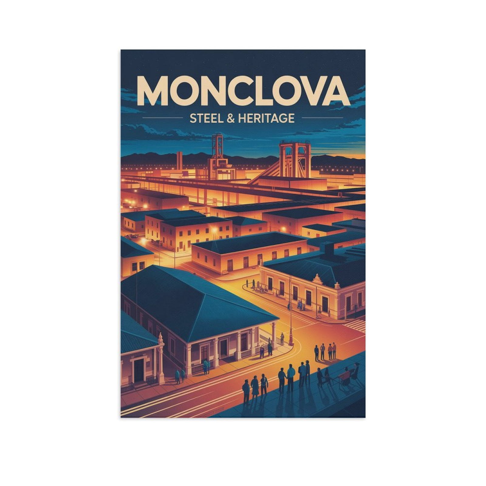 Vintage City Travel Poster of Monclova Showing Factories, Homes And ...