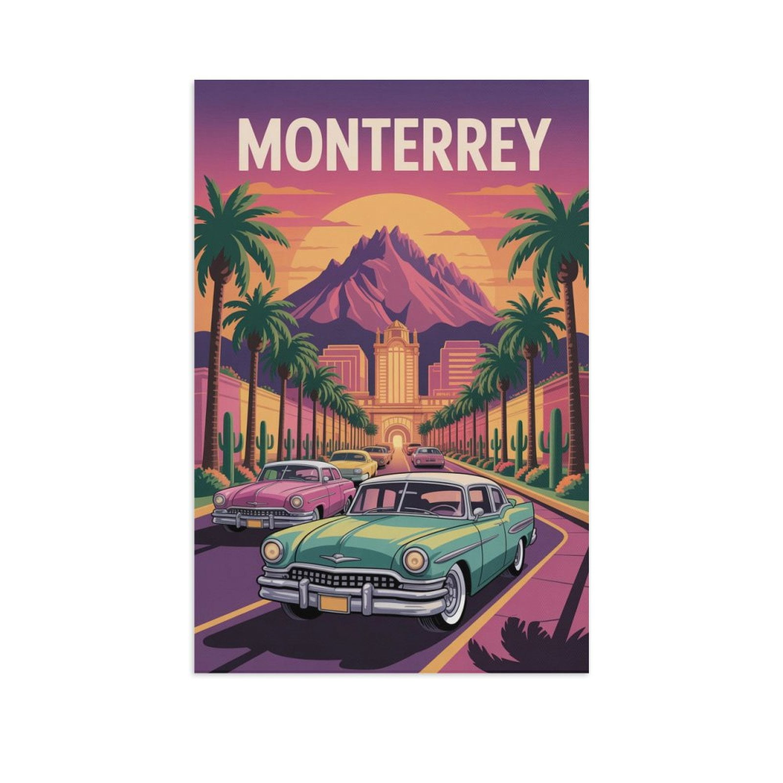 Vintage City Travel Poster of Monterrey with Bold Skyline And Local ...