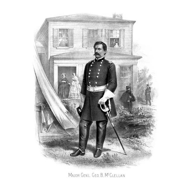 Vintage Civil War print of General George McClellan at Camp Seminary ...