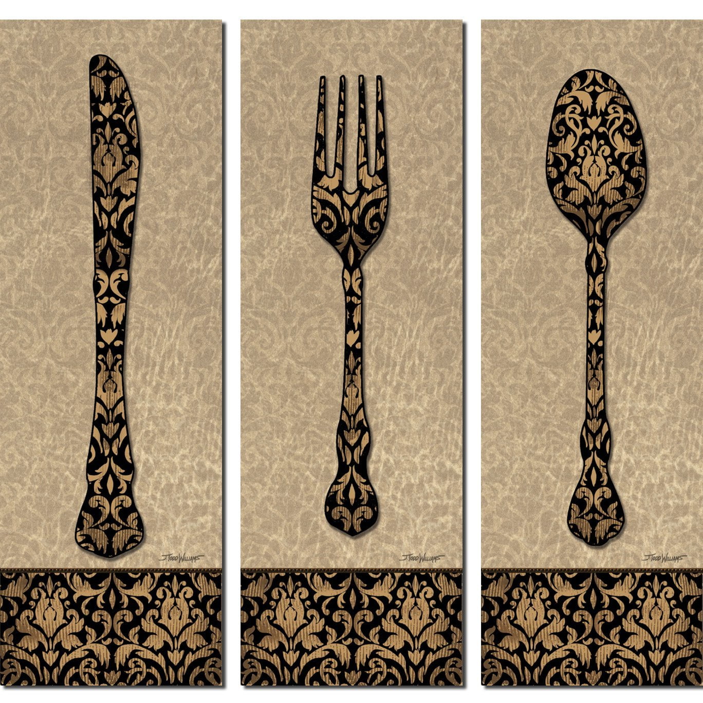 Vintage Classic Fork Spoon Knife Silverware Panels; Kitchen Decor ...