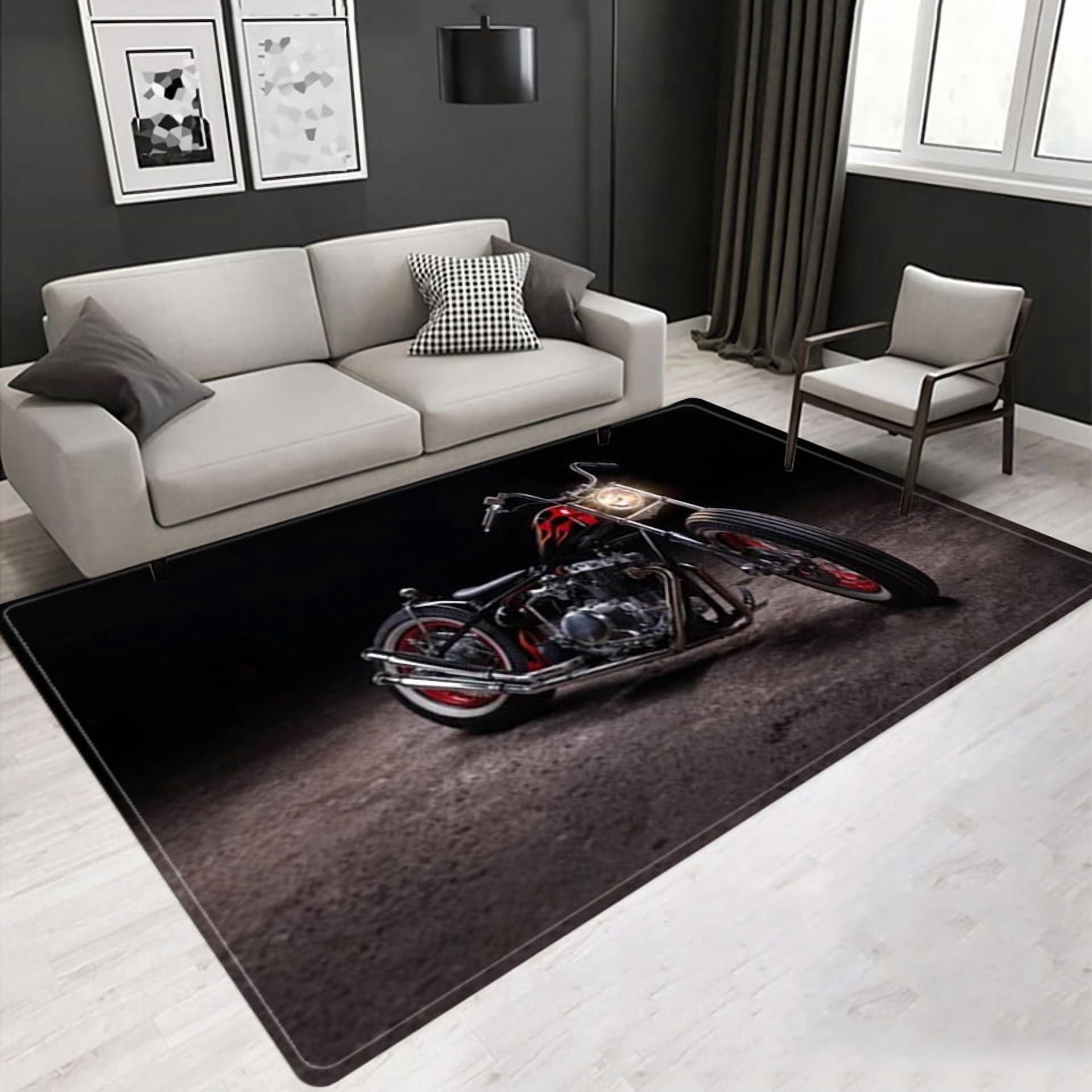 Vintage Classic Motorcycle Garage 3D Printed Carpet Living Room Retro ...
