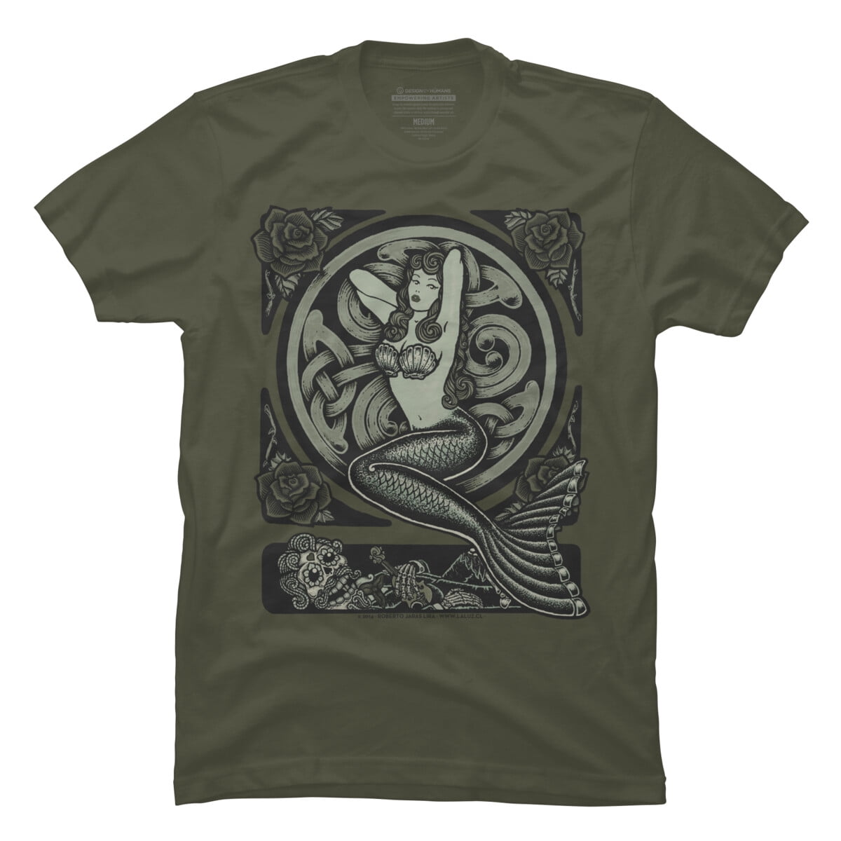 Vintage Classic Pinup Mermaid Mens Military Green Graphic Tee - Design ...