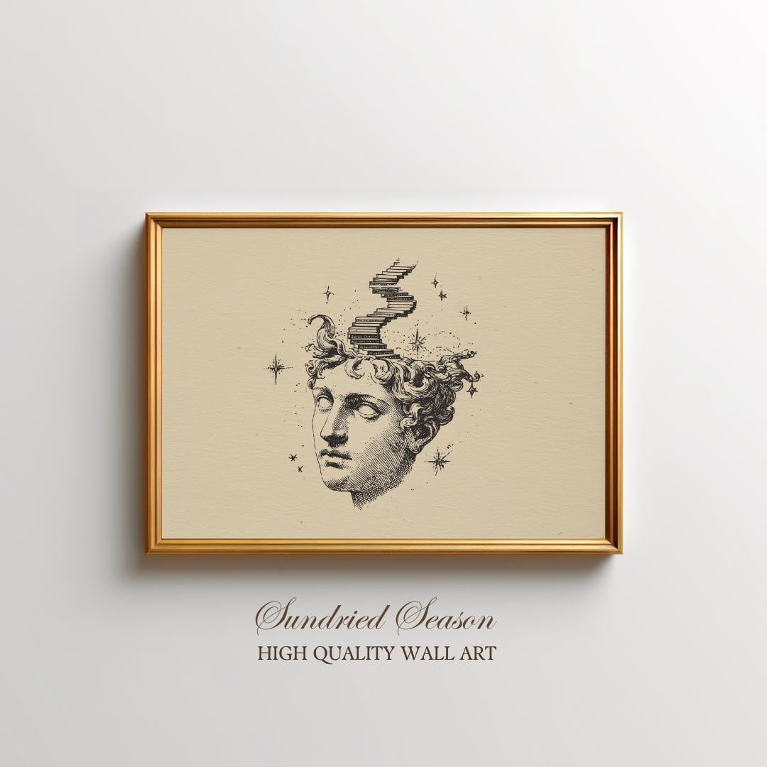 Vintage Classical Head With Staircase Art Print, Philosophy Celestial ...