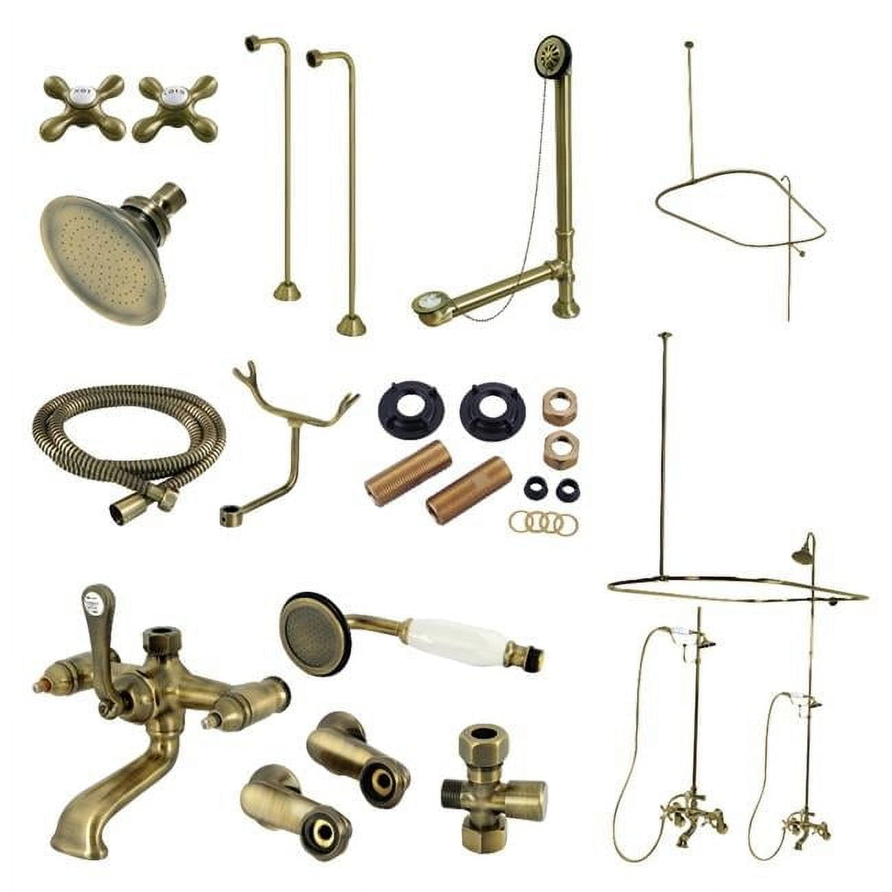 Vintage Clawfoot Tub Faucet Pack with Shower Enclosure, Antique Brass ...