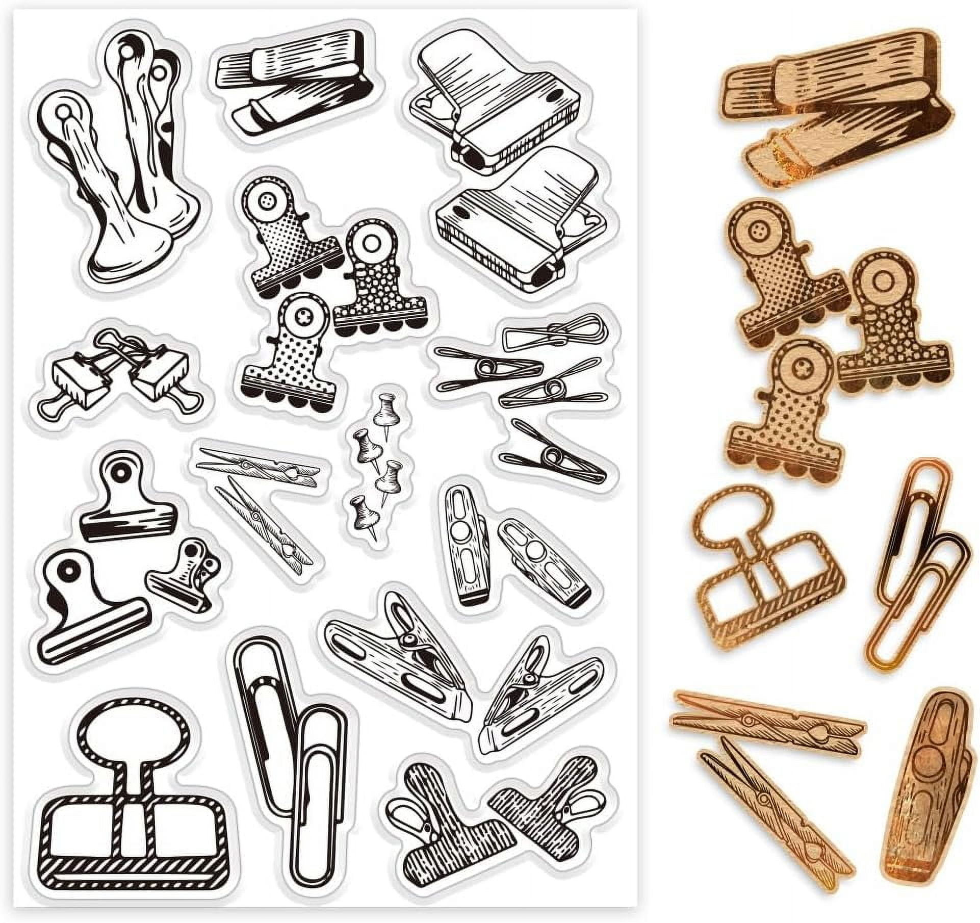 Vintage Clip Theme Clear Stamps Set 14pcs Rubber Stamp Retro Binder ...