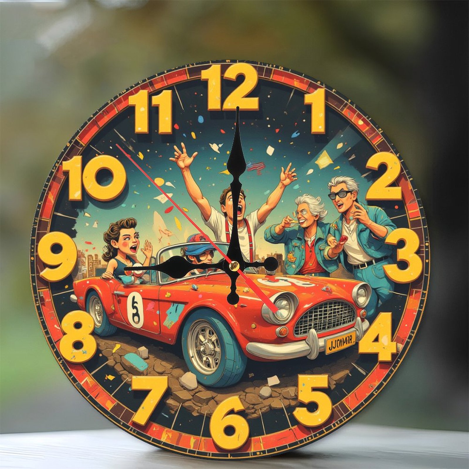 Vintage Clock Classic Car Party Art Print 10-Inch Silent Wooden Wall ...