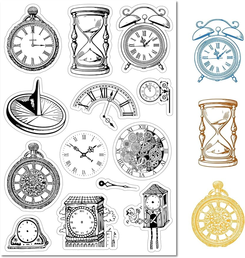 Vintage Clock Clear Rubber Stamp Sand Glass Retro Transparent Silicone ...