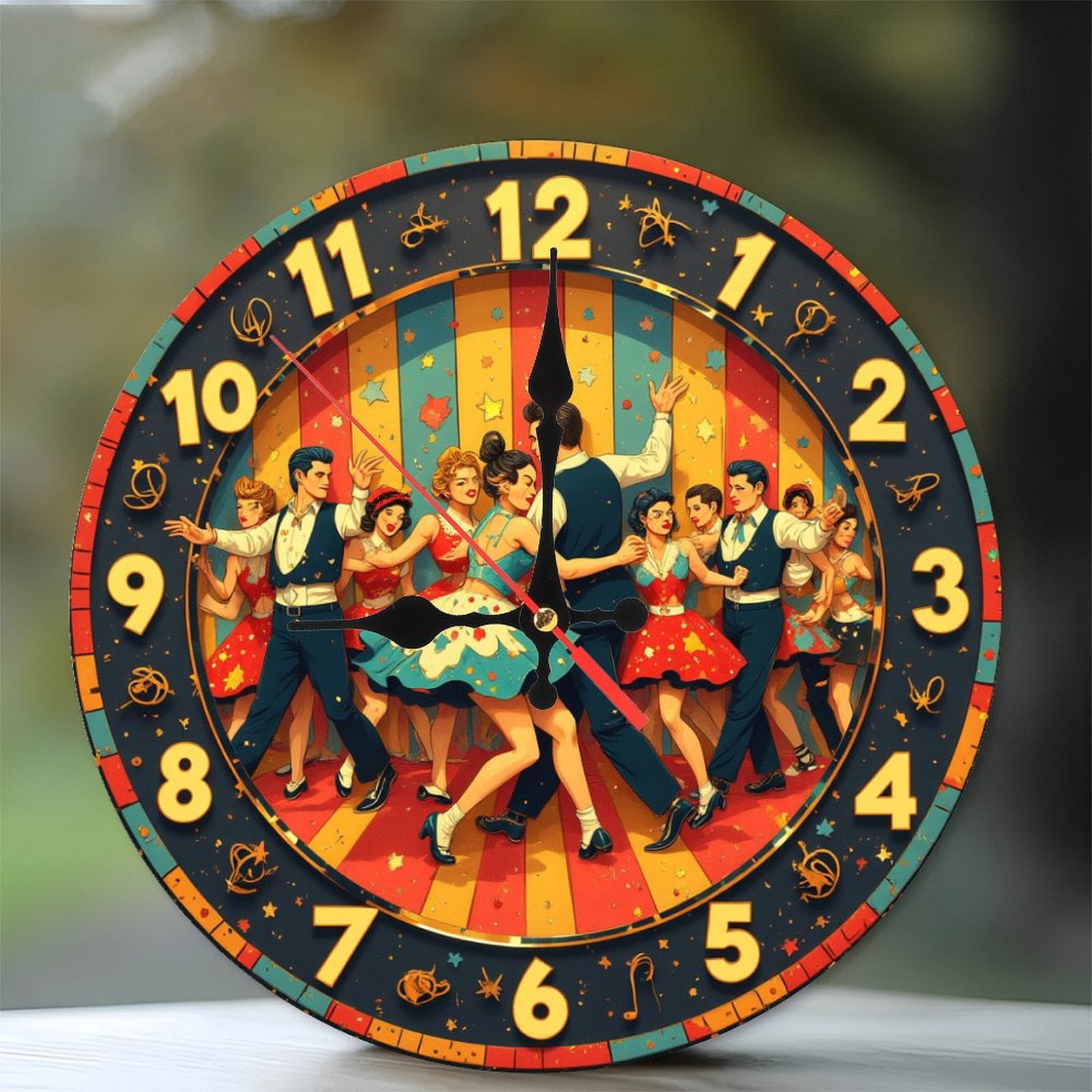 Vintage Clock Retro Dance Party Wall Art 10-Inch Silent Wooden Wall ...