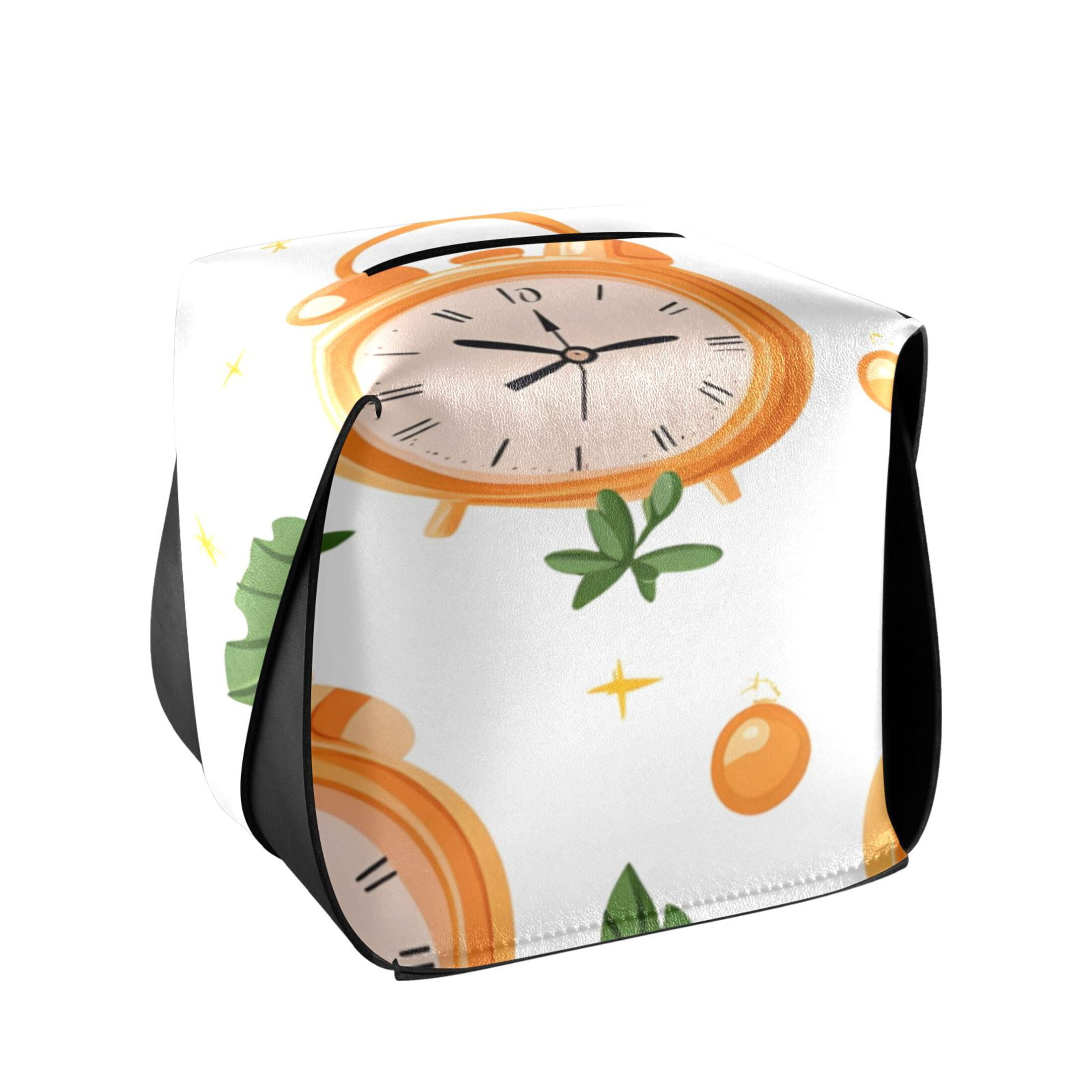 Vintage Clock and Leaves 5.7in Leather Tissue Box Cover Square PVC ...