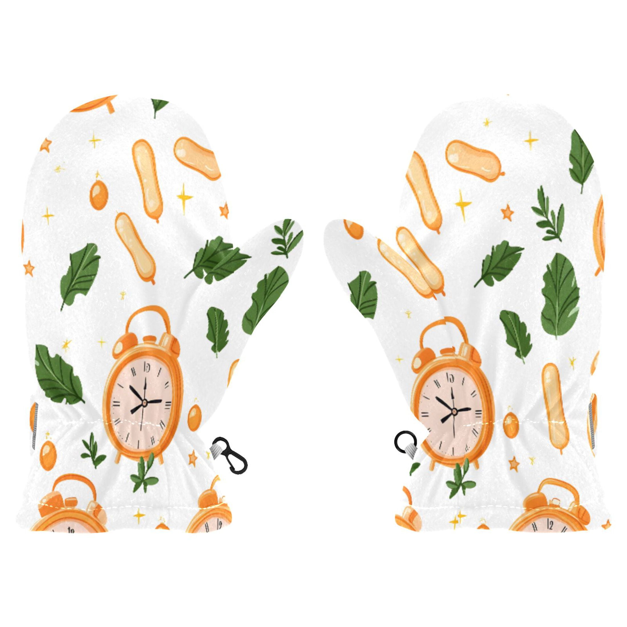 Vintage Clock and Leaves Witch Cauldron Pattern Cold Weather Mittens ...