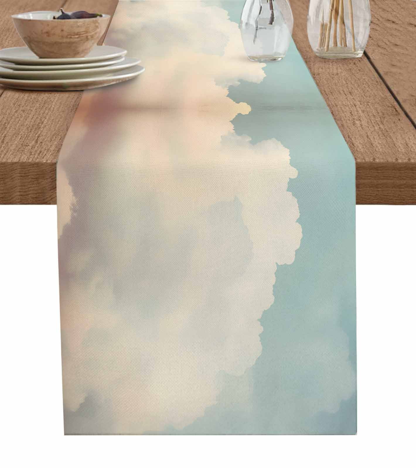 Vintage Cloudy Sky Table Runner 72 Inches, Retro Rustic Clouds Scenery ...