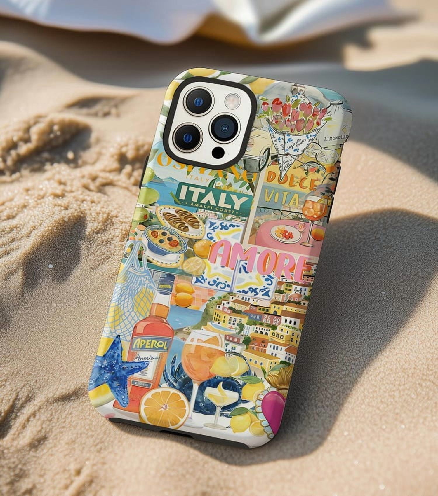 Vintage Coastal Collage Summer Italian Food Phone Case for iPhone 11-17 ...