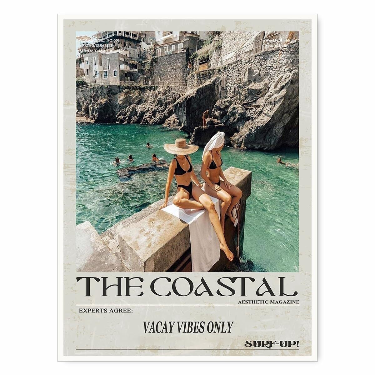 Vintage The Coastal Magazine Cover Canvas Wall Art VACAY VIBES ONLY ...