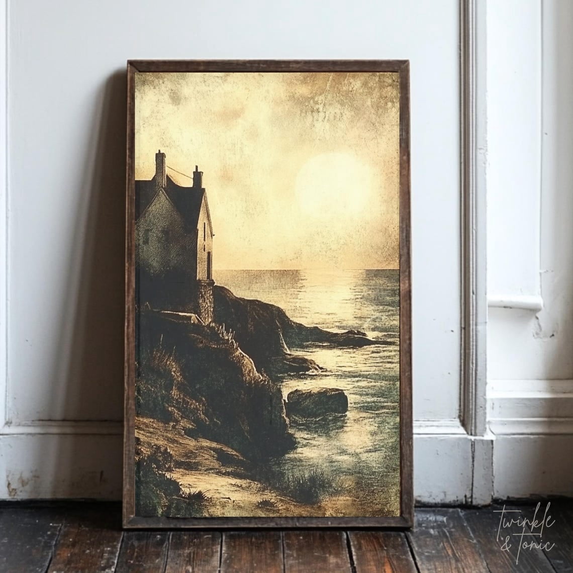 Vintage Coastal Seaside Art Print Muted Beach Antique Ocean Poster ...