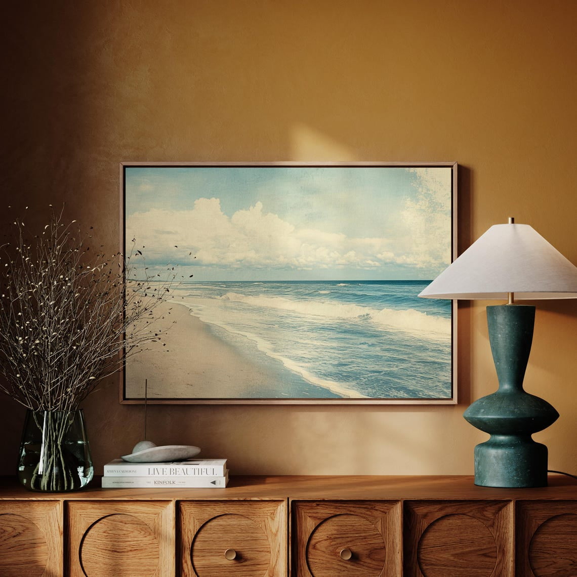 Vintage Coastal - Soothing Waves And Endless Sky Ocean Beach Scene ...
