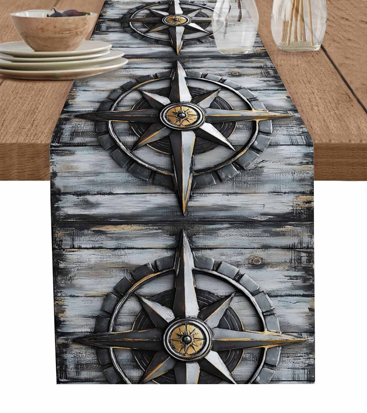 Vintage Coastal Table Runner 72 Inches, Nautical Ocean Summer Beach ...