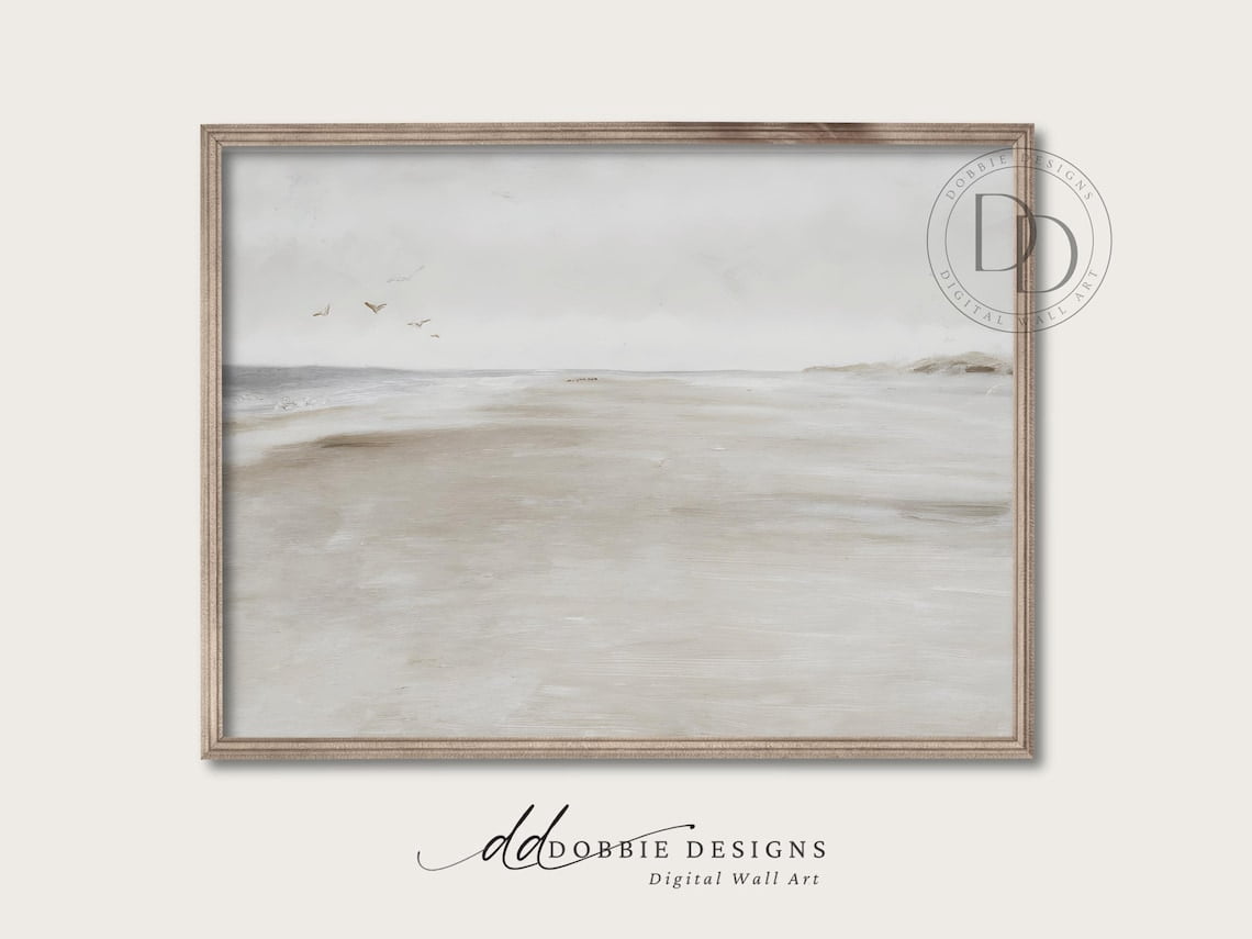 Vintage Coastal Wall Art Neutral Beach Painting Soft Pastel Ocean ...