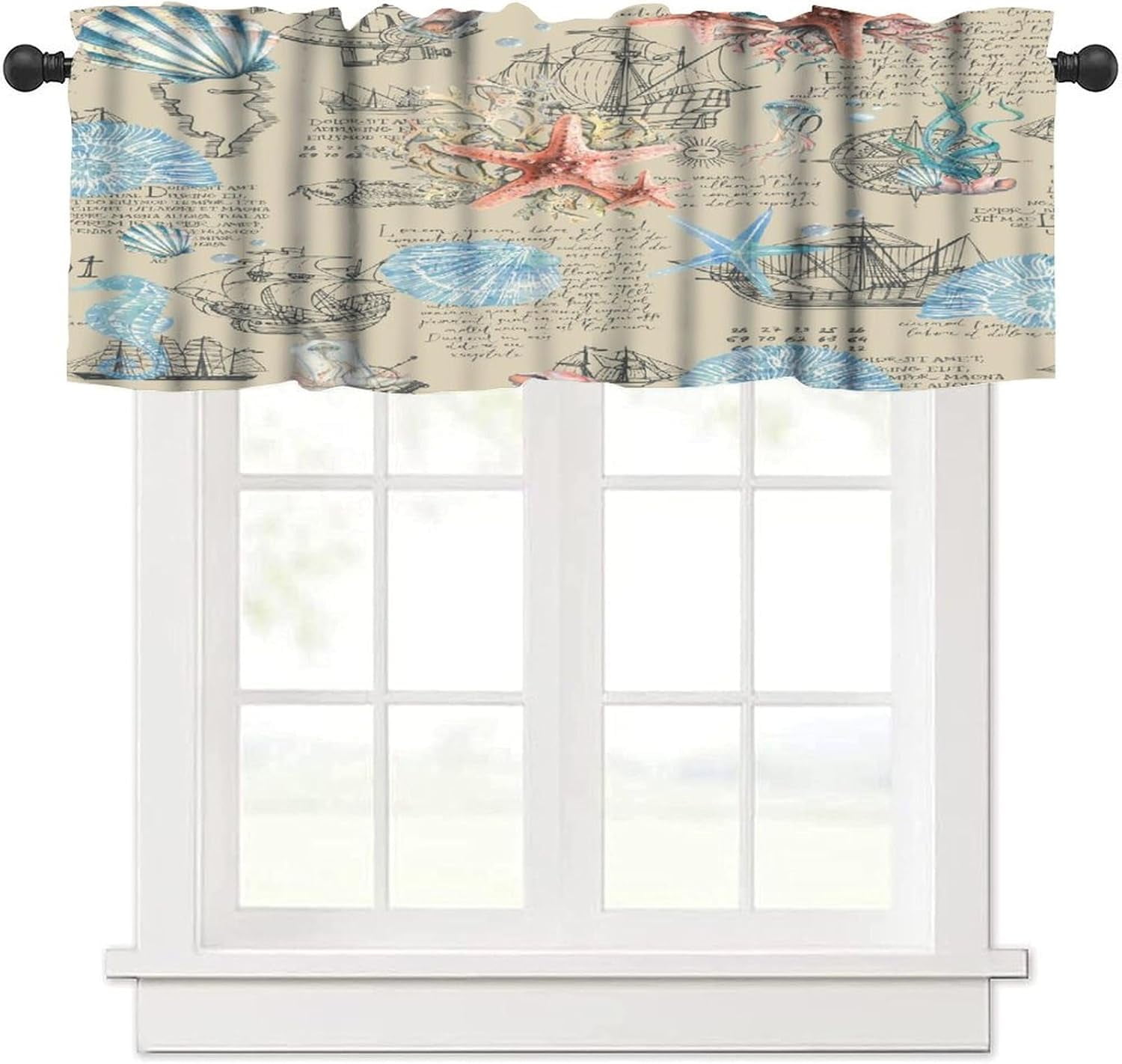 Vintage Coastal Window Valance,Watercolor Beach Nautical Theme Starfish ...