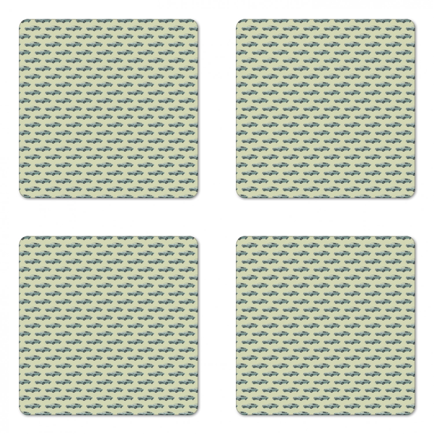 Vintage Coaster Set of 4, Retro Sports Car Pattern with Classic Vehicle ...