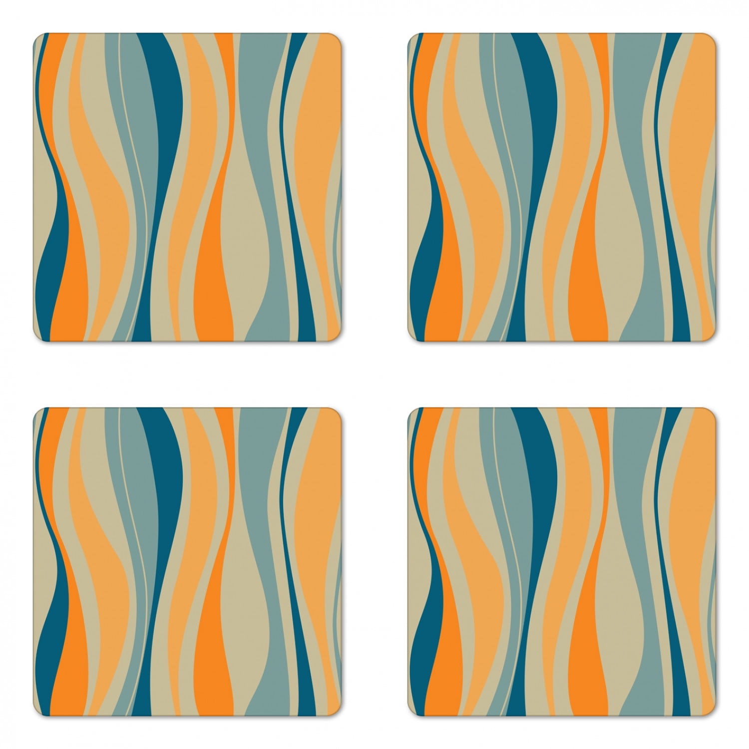 Vintage Coaster Set of 4, Retro Vibrant Stripes Funky Lines Design ...