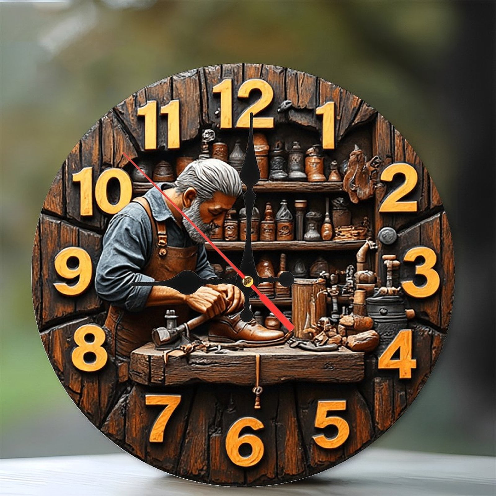 Vintage Cobbler Workshop Wall Clock Resin Crafts 10-Inch Silent Wooden ...