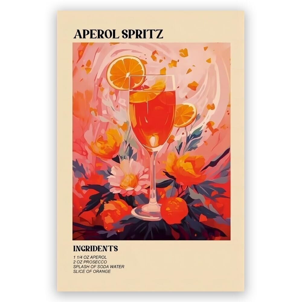 Vintage Cocktail Poster Aperol Spritz Cocktail Wall Art Aesthetic ...