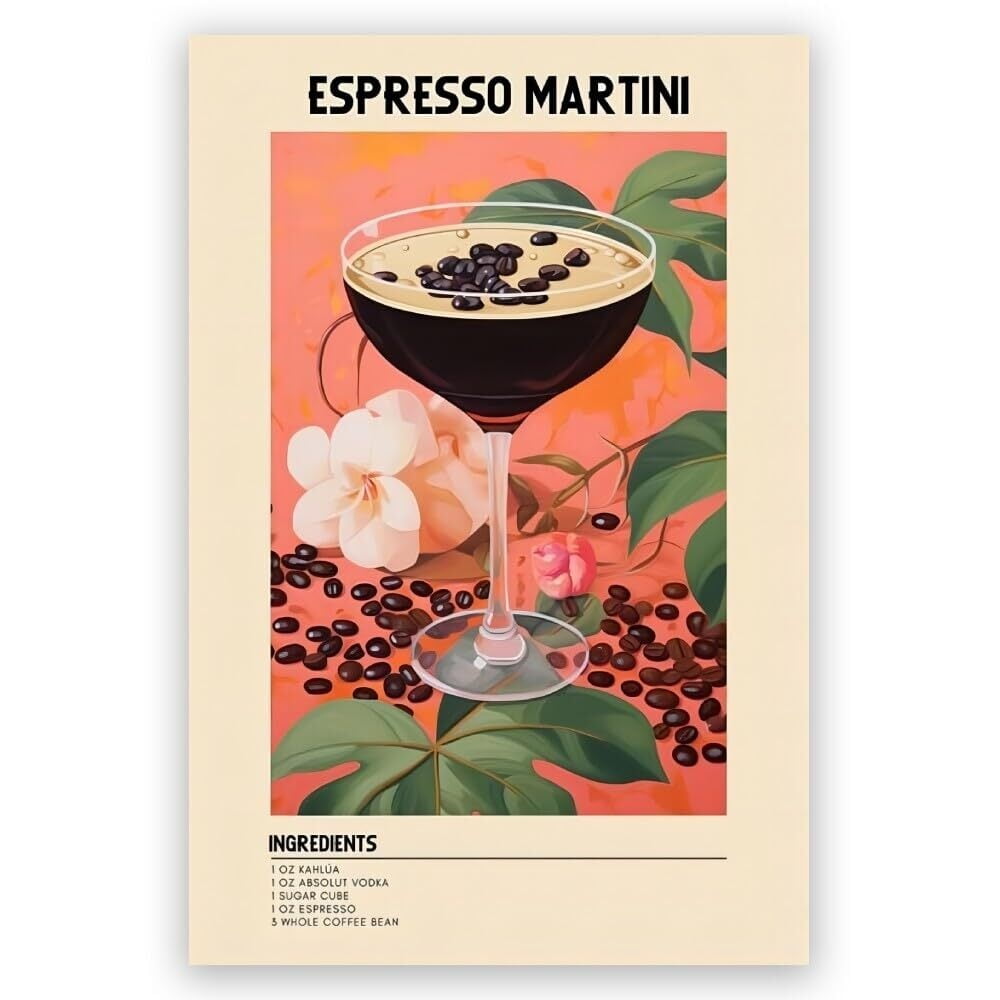 Vintage Cocktail Poster Espresso Martini Old Fashioned Cocktail Wall ...