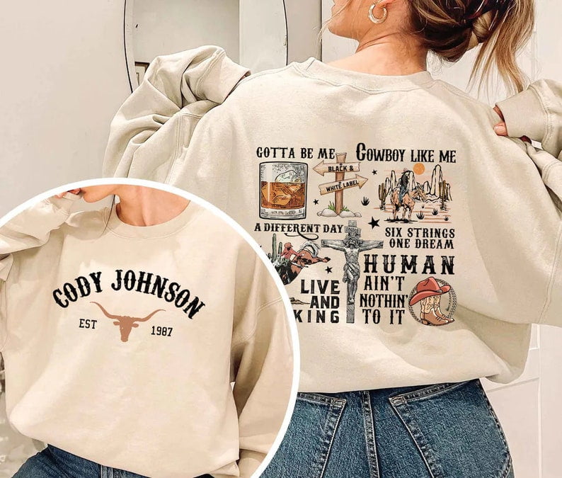 Vintage Cody Johnson Double Sided Sweatshirt, The Leather Tour 2024 ...