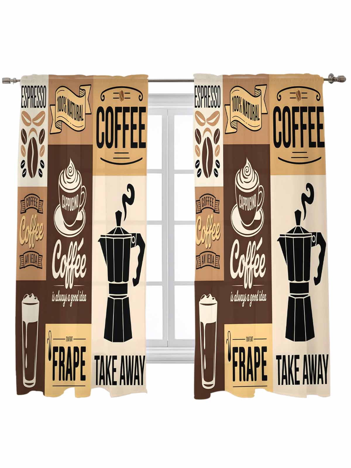 Vintage Coffee Curtains 72 Inch Length, Sheer Curtains for Bedroom ...