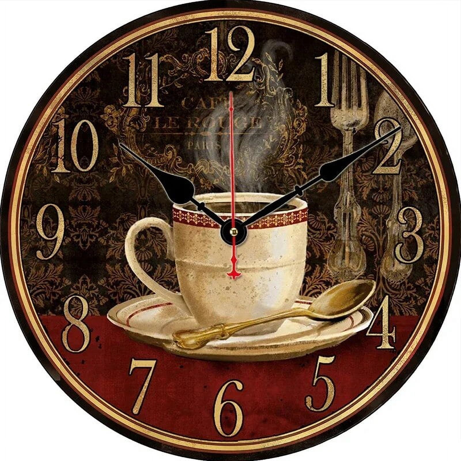 Vintage Coffee Custom Clock Round Digital Wall Clock Large Silent Clock ...