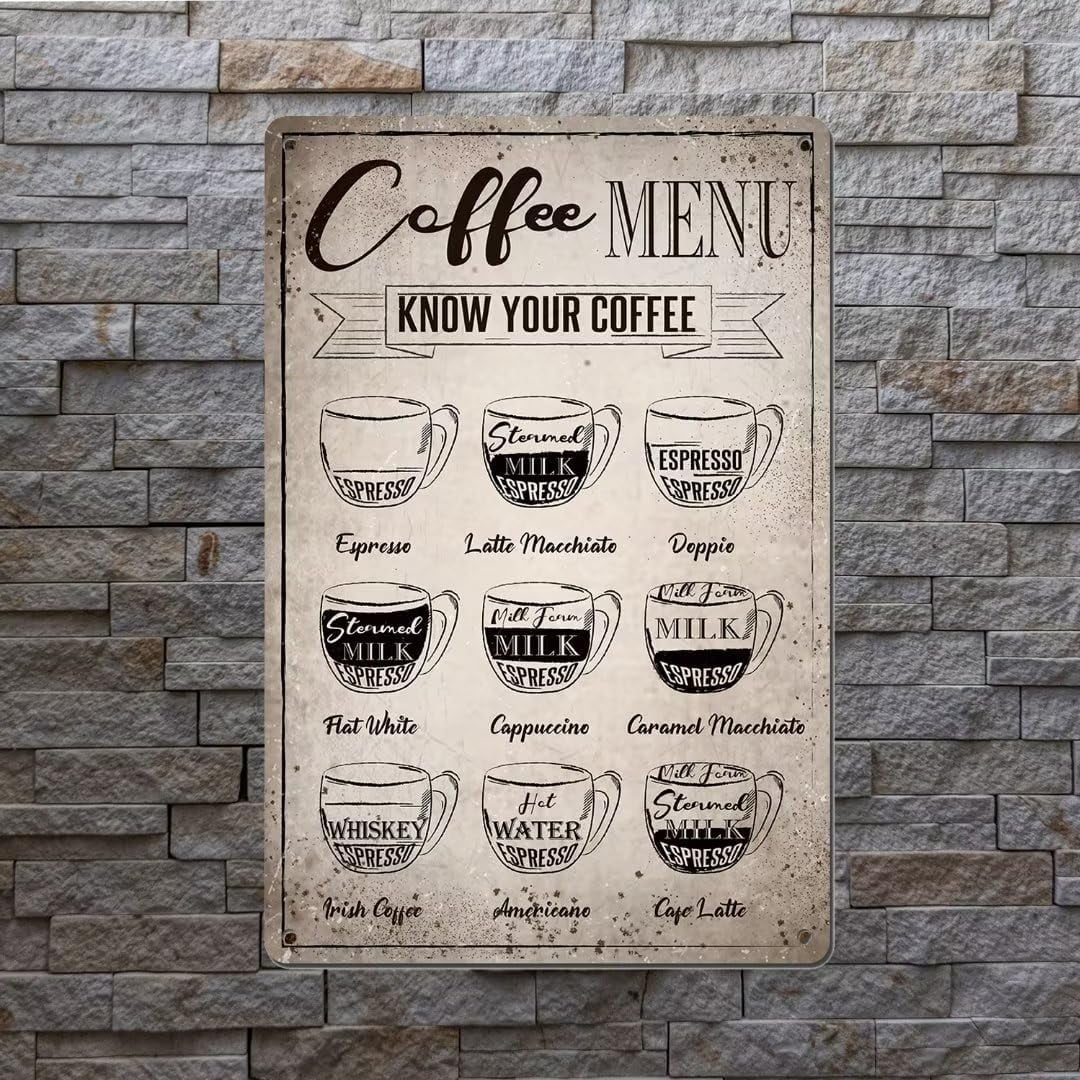 Vintage Coffee MENU Vintage Know Your Coffee Tin Signs for Home Bar ...