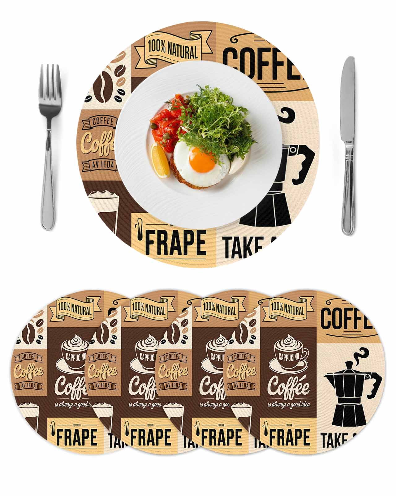 Vintage Coffee Round 13 Inch Placemats Set of 4, Farmhouse Retro Art ...