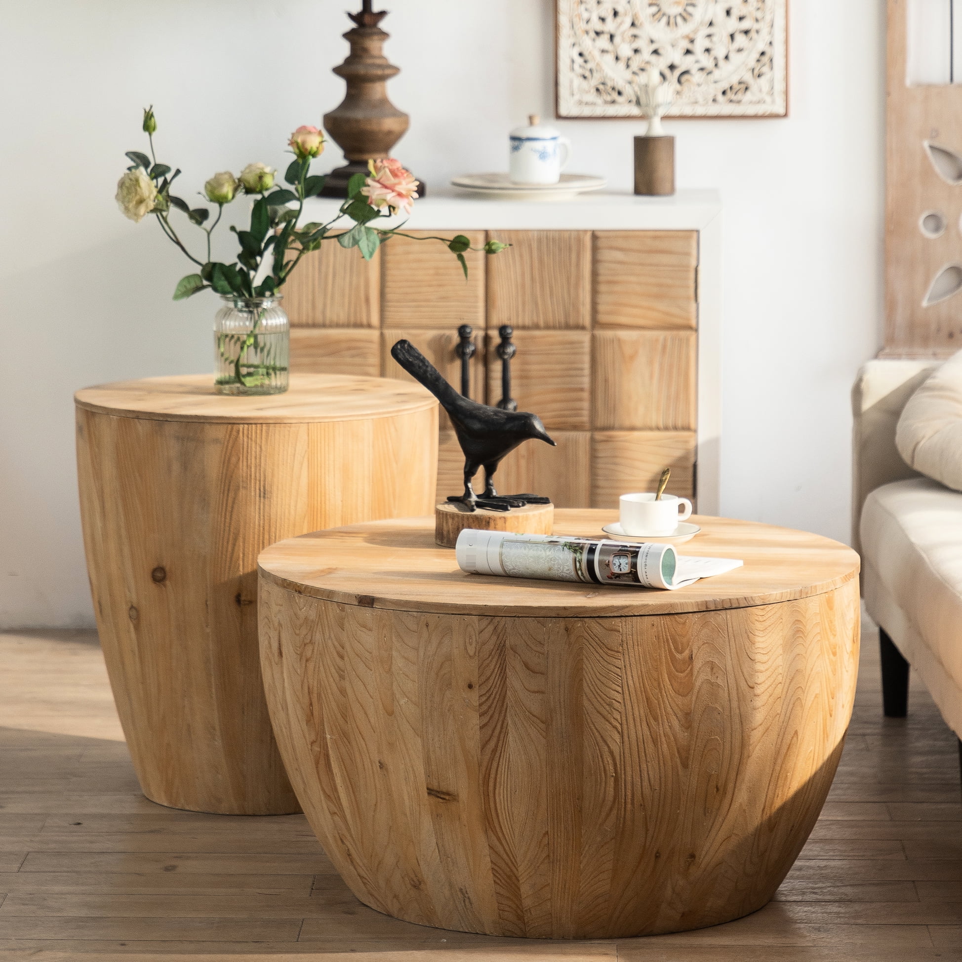 Vintage Coffee Table (2) - Bucket Design. Fir Wood & . Storage ...