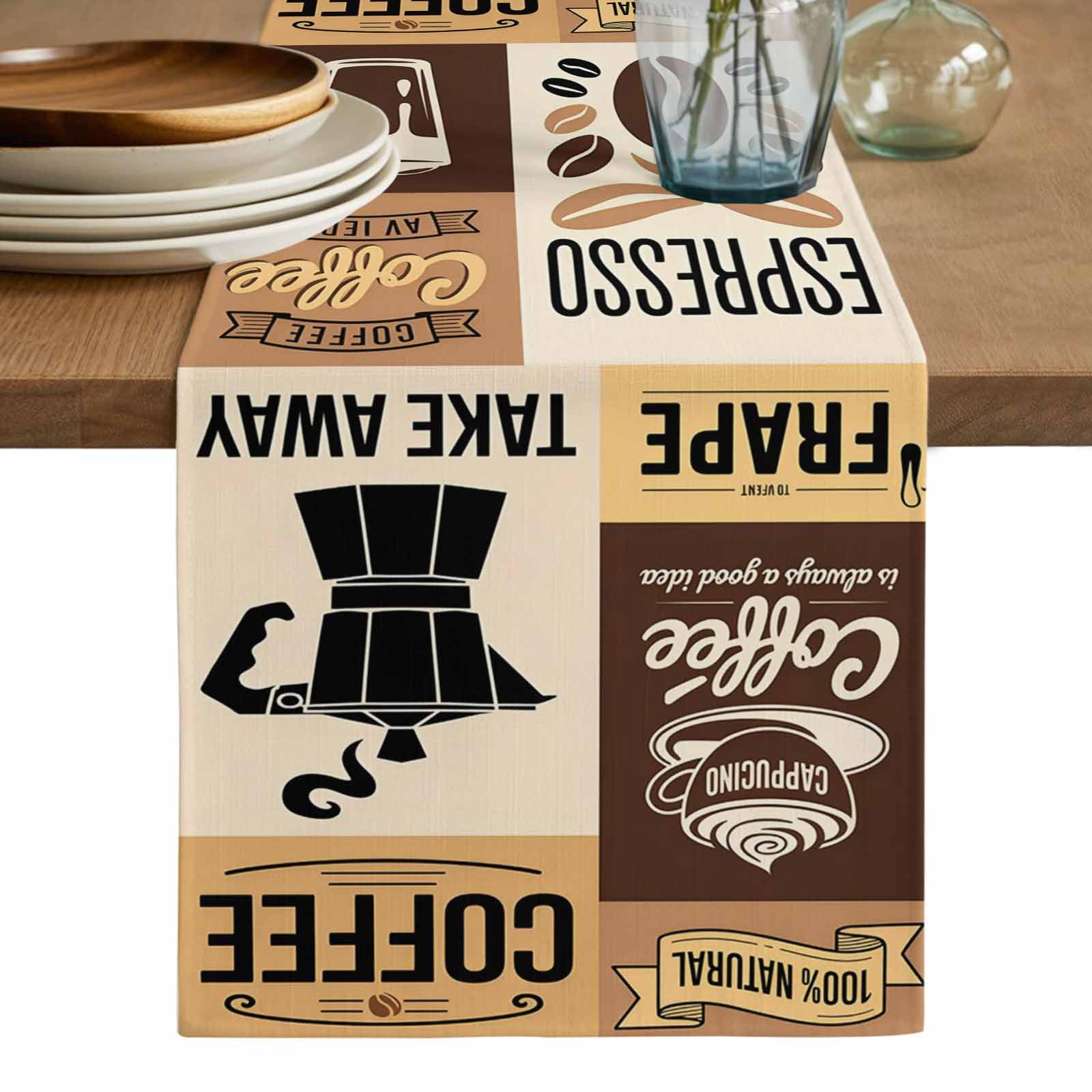 Vintage Coffee Table Runner, Farmhouse Retro Art Coffee Beans Washable ...