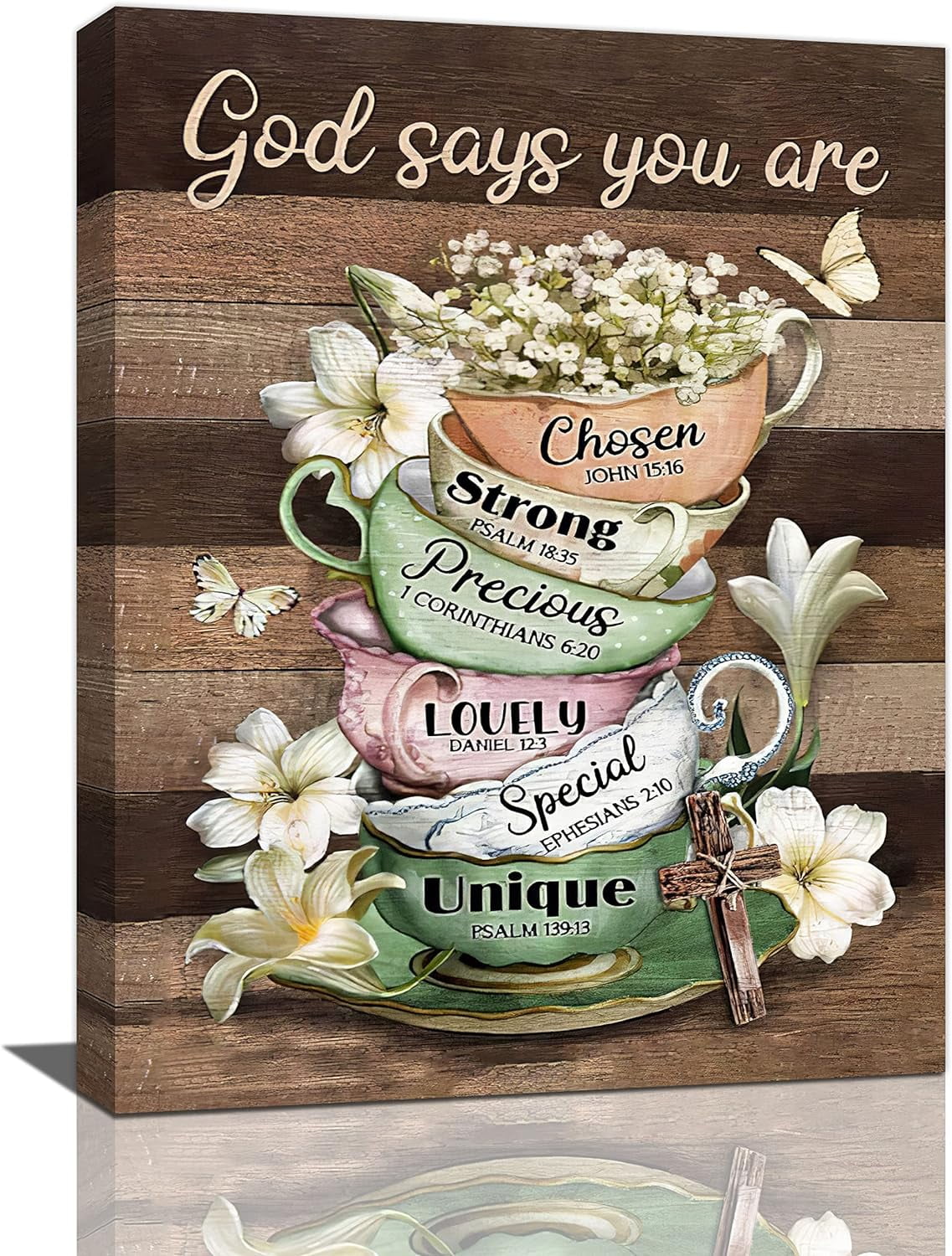 Vintage Coffee Tea Cup Flower Kitchen Decor Wall Art God Says You Are ...