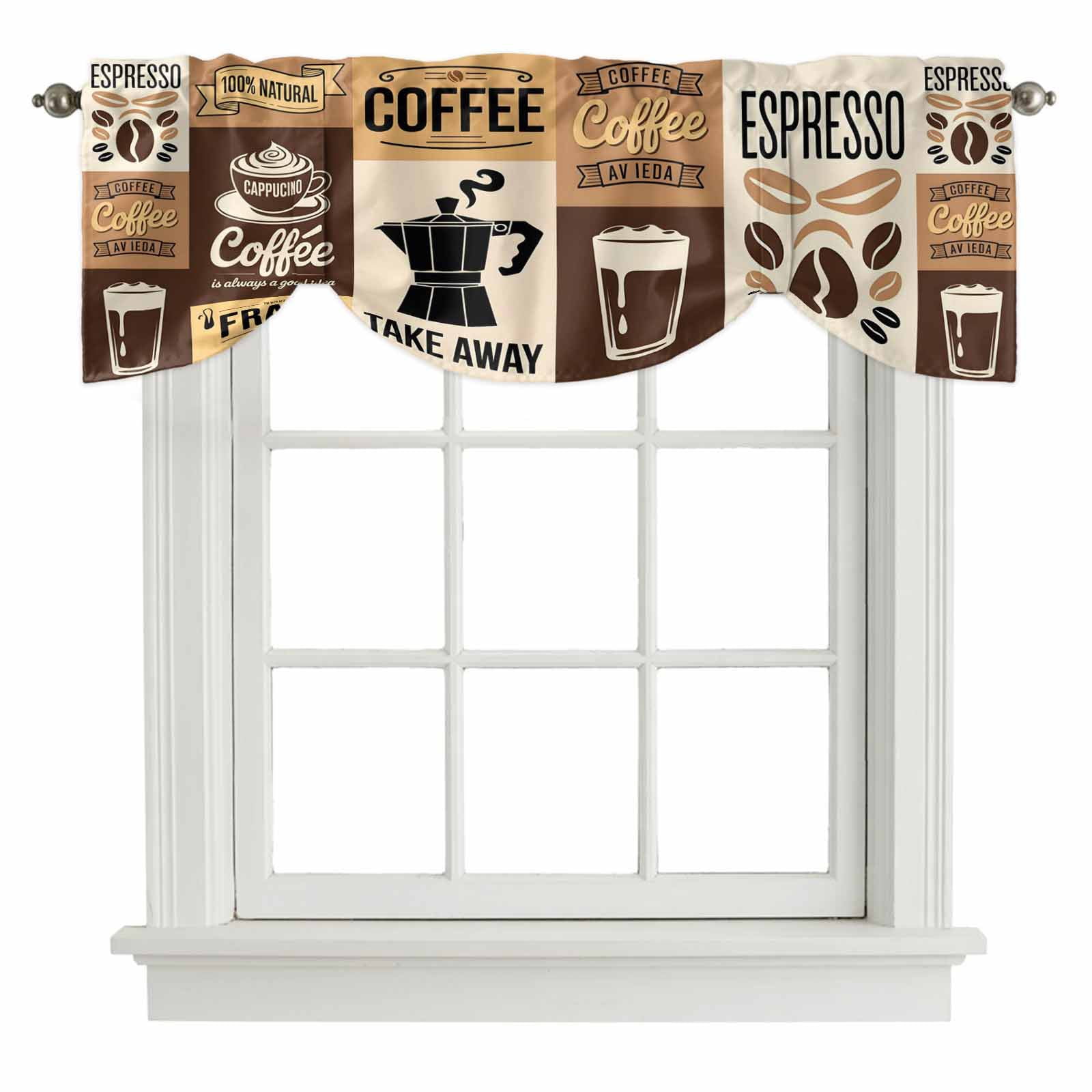 Vintage Coffee Tie Up Valance Curtains for Windows, Kitchen Curtains ...