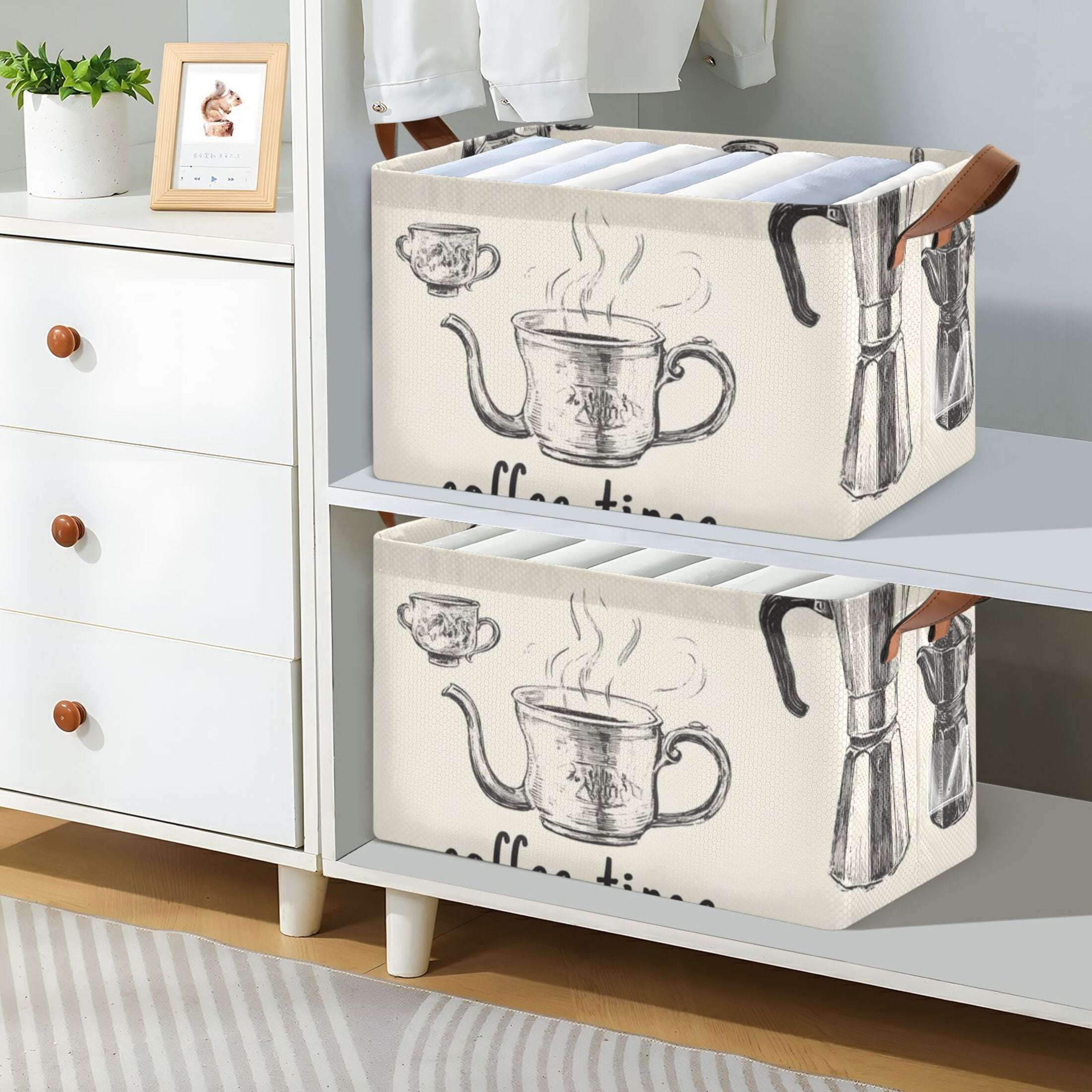 Vintage Coffee Time Foldable Storage Large Fabric Storage Baskets ...
