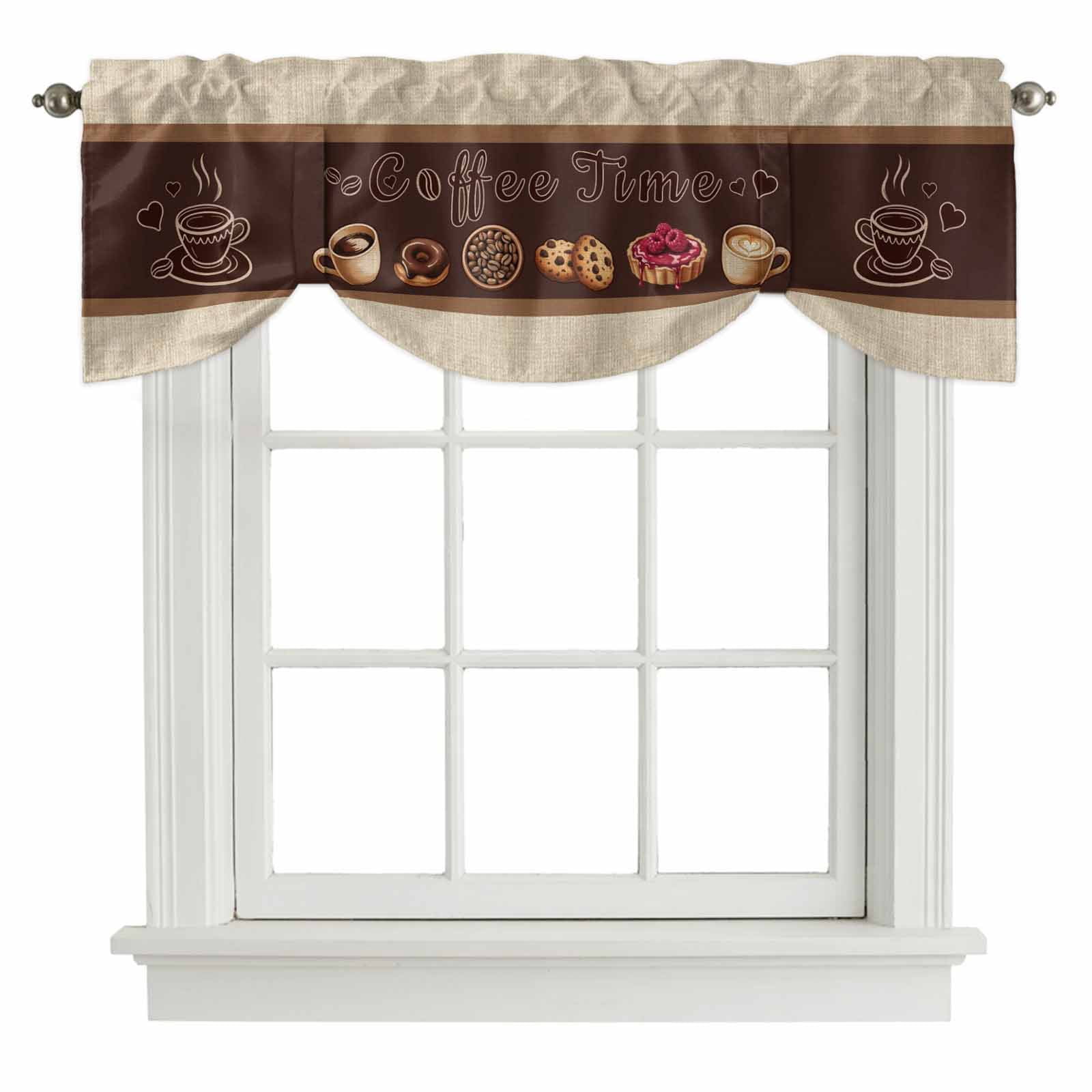 Vintage Coffee Time Tie Up Valance Curtains for Windows, Kitchen ...