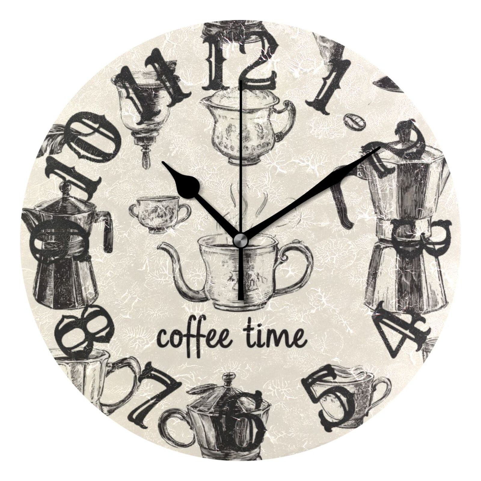 Vintage Coffee Time Wall Clock 10 inch Non-Ticking Easy to Read ...